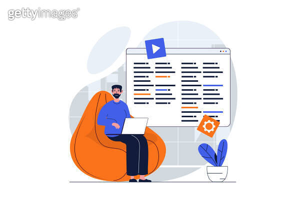 Ui Ux Development Web Concept With Character Scene Man Coding And Testing Code For Making