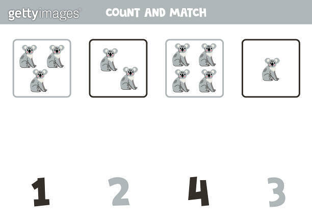 Counting game for kids. Count all koalas and match with numbers ...