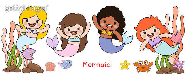 Mermaids Filled Clipart, sea animals and ocean life objects (1482774566 ...