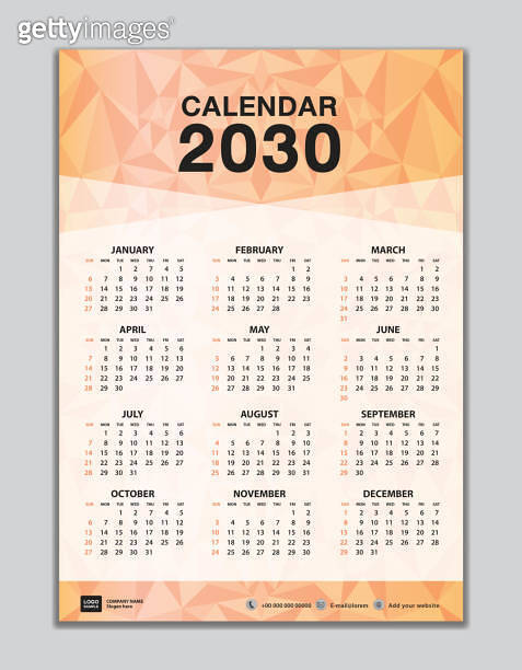 Wall calendar 2030template on orange polygon background, calendar 2030 ...