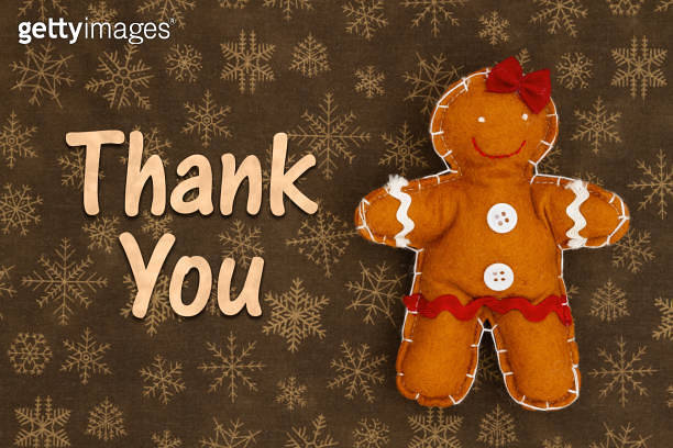 Thank you message with gingerbread man and snowflakes (1468207600) - 게티 ...