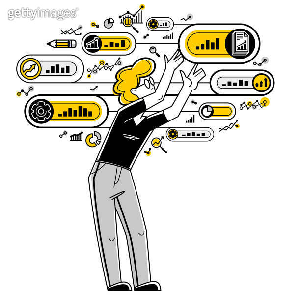 Worker Analyzes Some Data And Systematizing Information Vector Outline Illustration Abstract
