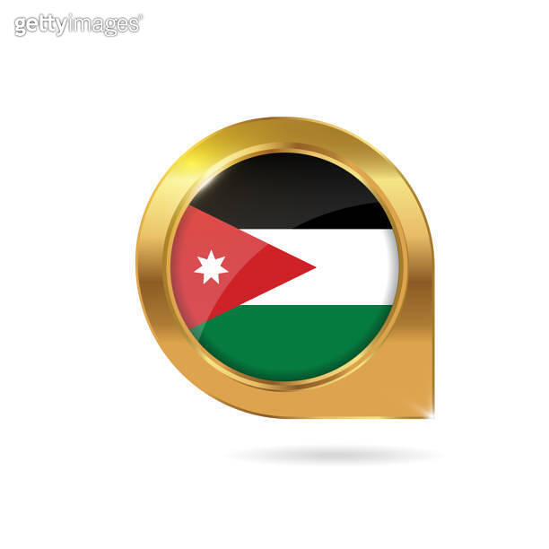 Jordan flag location map pin, pointer with icon country gold frame (1547513675) - 게티이미지뱅크