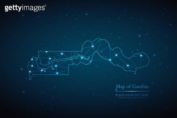 Abstract map of Gambia geometric mesh polygonal network line (1475072720) - 게티이미지뱅크