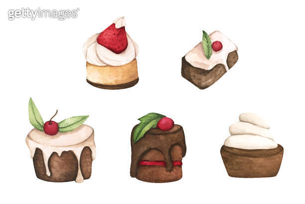 Watercolor Christmas dessert set. Holiday watercolor illustrations ...