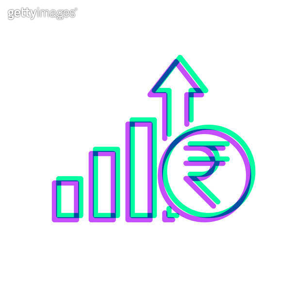 Indian rupee rate increase. Icon with two color overlay on white background (1502820343) 일러스트 ...