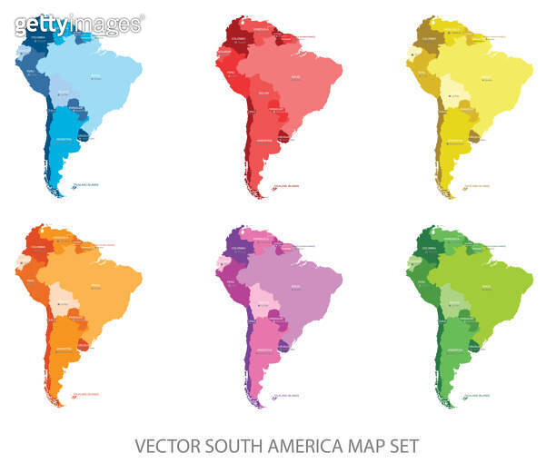 Abstract multicolor vector set of design of political South America map ...