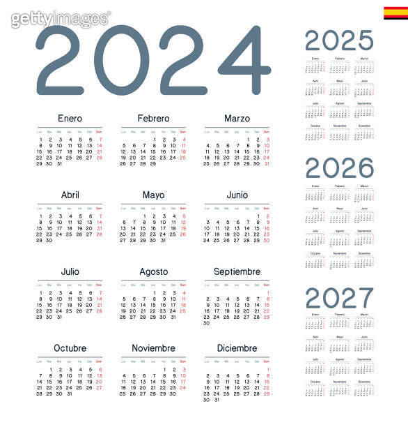 Spanish calendar 2024, 2025, 2026, 2027. Week starts on Monday ...