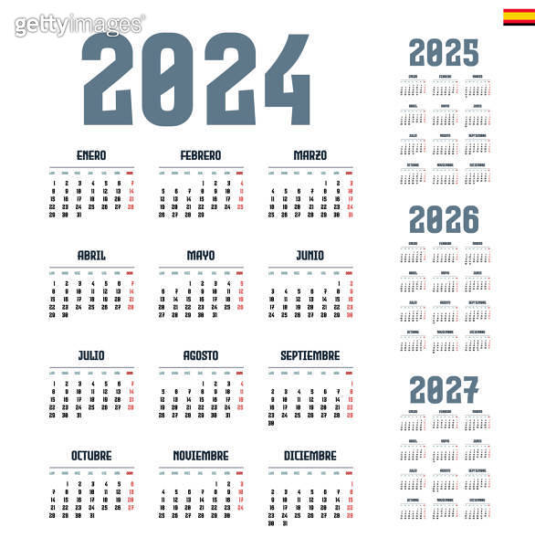 Spanish calendar 2024, 2025, 2026, 2027. Week starts on Monday ...