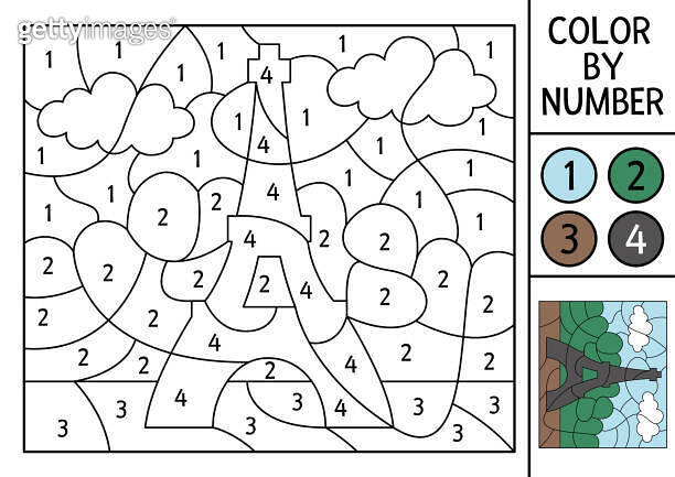 Vector France themed color by number activity with Eiffel Tower in the ...
