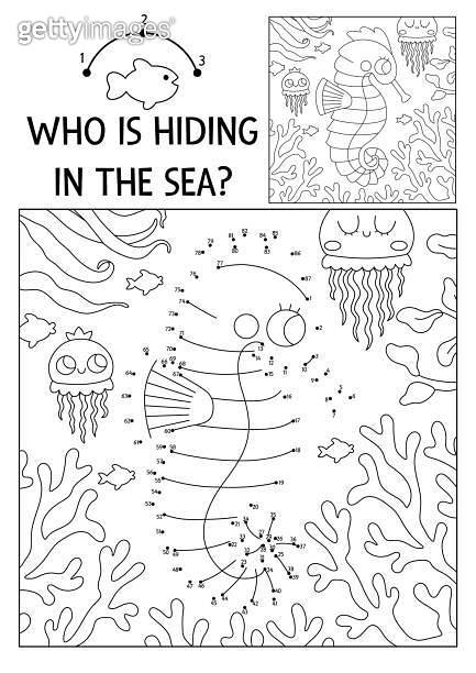 Vector dot-to-dot and color activity with cute seahorse hidden in ...
