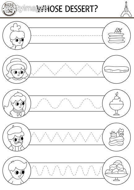 Vector French themed handwriting practice worksheet with sweet food ...
