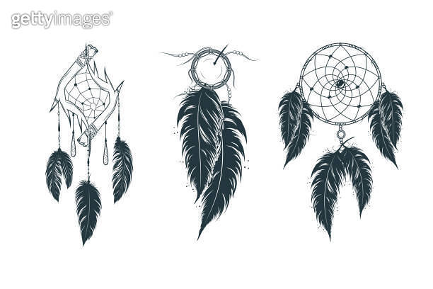 Set of three dream catchers. Ethnic designs for tattoo, web design, t ...