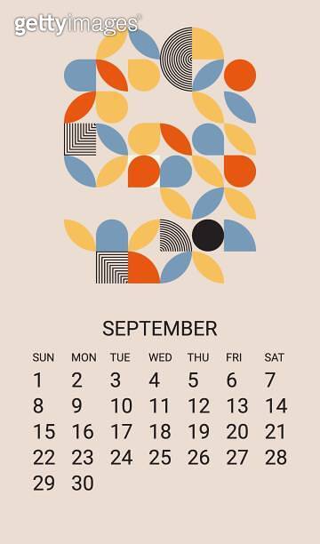 September month 2024 calendar template. Geometric planner design, desk ...