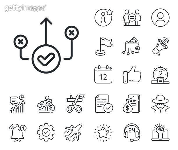 Correct way line icon. Approved path sign. Salaryman, gender equality and alert bell. Vector ...