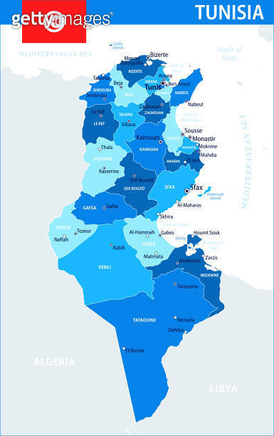 Tunisia Map Vector Blue Spot - Customizable layered political map of ...