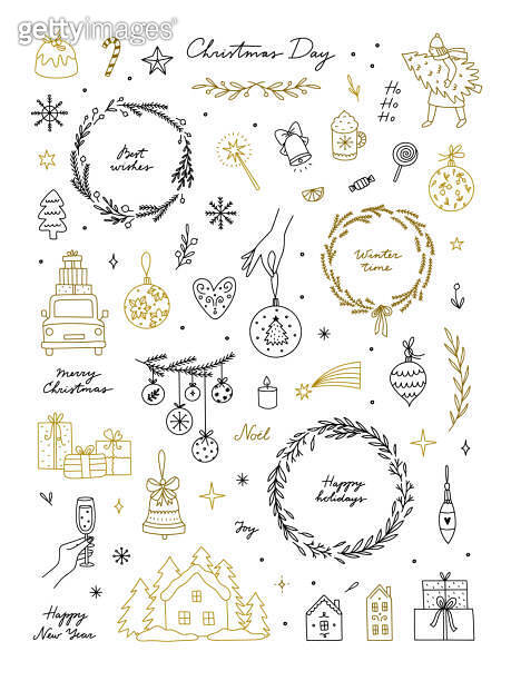 Christmas vector set. Cute Christmas doodle clipart on white background ...