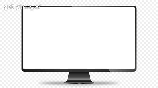Trendy realistic thin frame monitor mock up with blank white screen ...