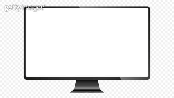 Trendy realistic thin frame monitor mock up with blank white screen ...
