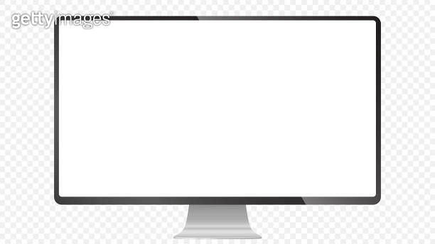 Trendy realistic thin frame monitor mock up with blank white screen ...