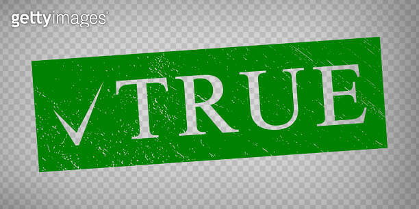 True stamp design on transparent background. Grunge rubber stamp with word true and check mark ...