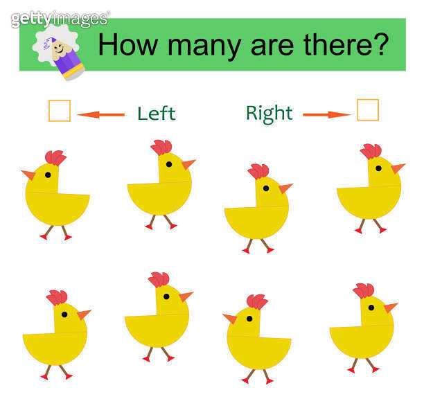 Count how many chicks are turned left and how many are turned right ...