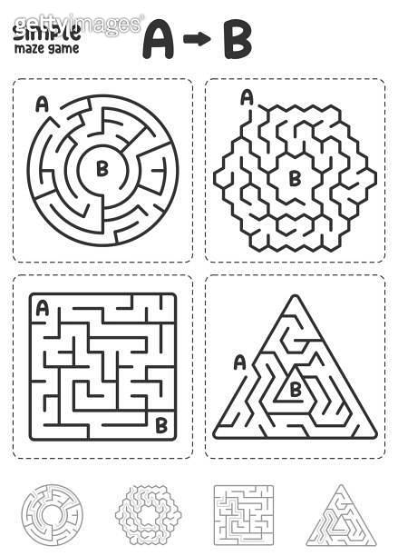 Set of simple mazes of different shapes for children. (1979775005) 일러스트 ...
