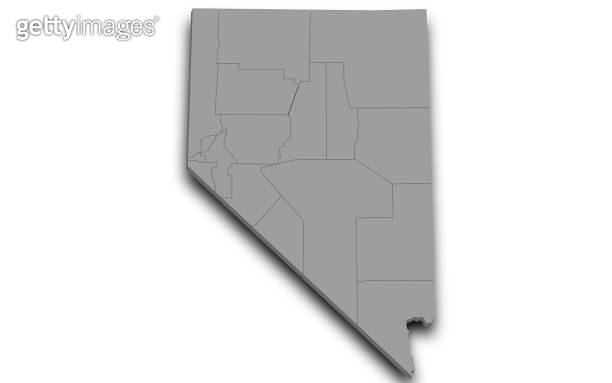 3d Map of Nevada state with counties and color. United State of America ...