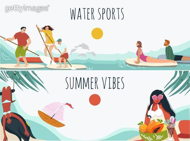 Horizontal banner on summer vacation theme, summer vibes, girls, women ...
