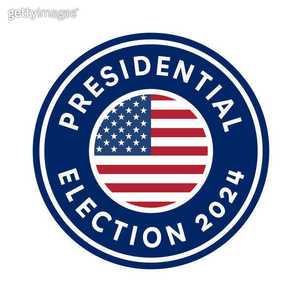 USA presidential election 2024 - vector round sign with American flag ...
