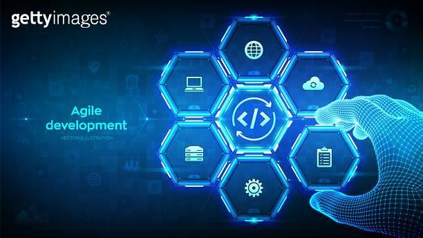 Agile development optimization concept. Software engineering. Software development practices ...