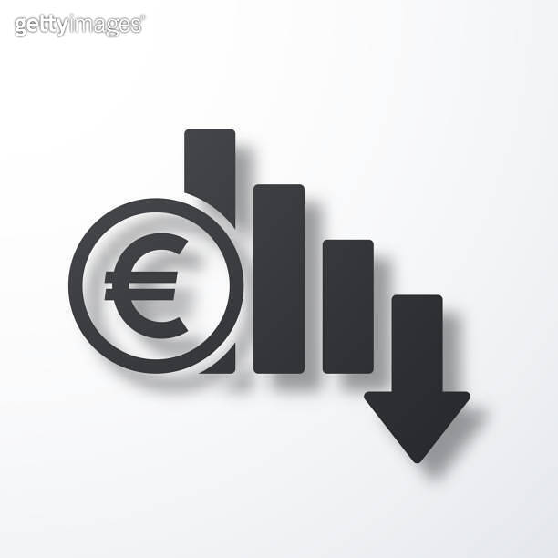 Euro rate decrease. Icon with shadow on white background (1994590924 ...