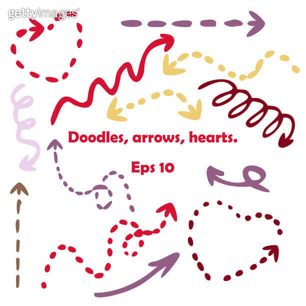 Set of hand-drawn vector arrow doodles signs.The arrows vary in size ...