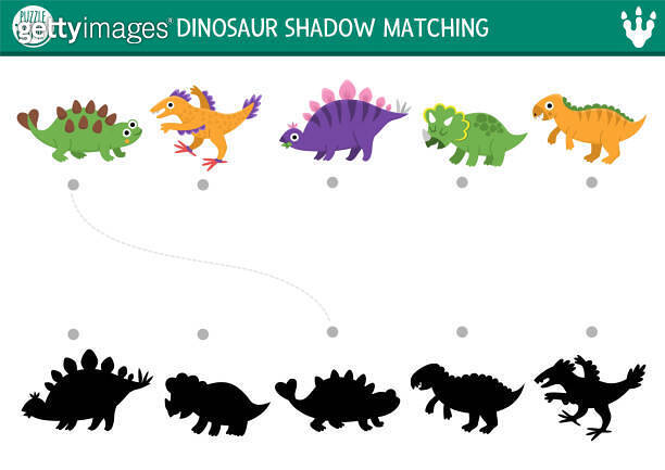 Dinosaur shadow matching activity with animals. Prehistoric puzzle with ...