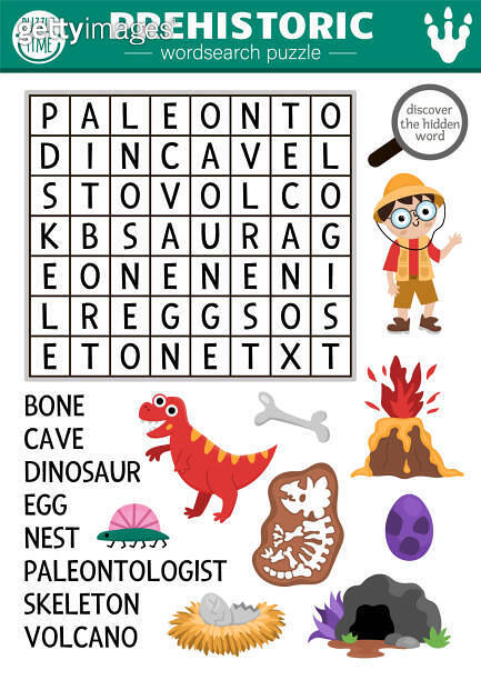 Vector simple dinosaur wordsearch puzzle for kids. Word search dino ...