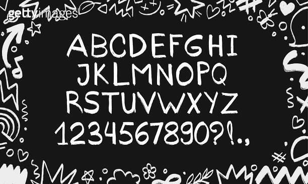 Crayon kids chalk font, children cartoon alphabet with doodle hand ...