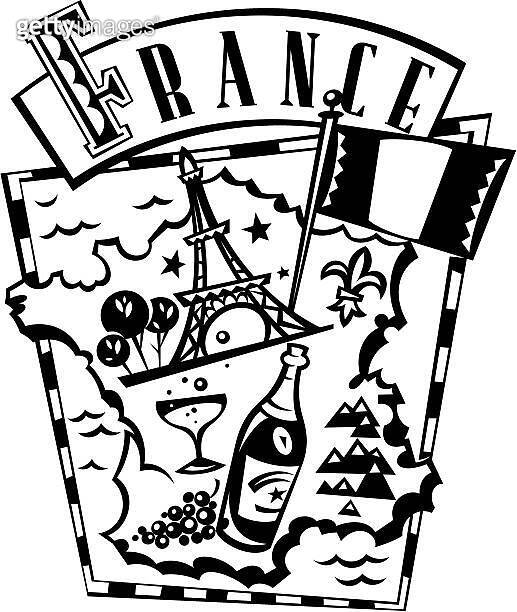 Map of France, French elements Grouped elements 이미지 (88326154) - 게티이미지뱅크