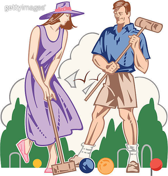 People playing croquet , Color , Illustrator Ver. 3 , Grouped elements ...