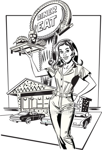 Waitress at 50s drive-in, Diner Eat ' Grouped elements (88323369) 일러스트 ...
