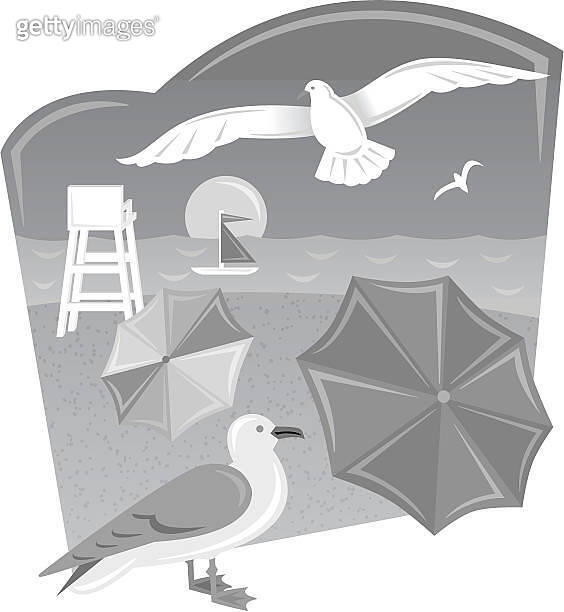 Beach scene, Grayscale, Grouped elements 이미지 (88351230) - 게티이미지뱅크