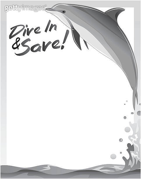 Border, Heading, Dive In and Save, Frame formed by dolphin and water ...