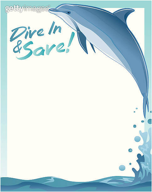 Border, Heading, Dive In and Save, Frame formed by dolphin and water ...