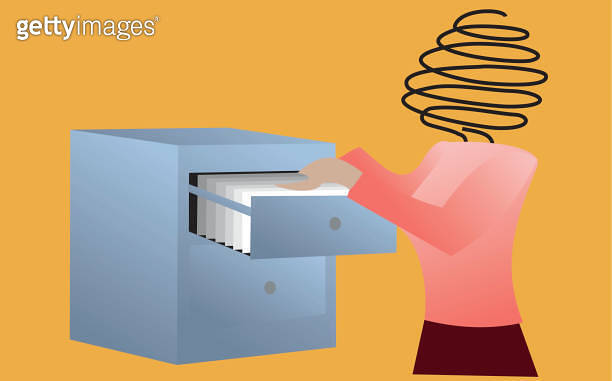 Side profile of a woman opening a filing cabinet (56371460) 일러스트, 무료 ...