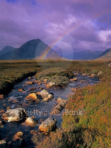 Rainbow over river Coupall and Buachaille Etive MAr (147332868) - 게티이미지뱅크