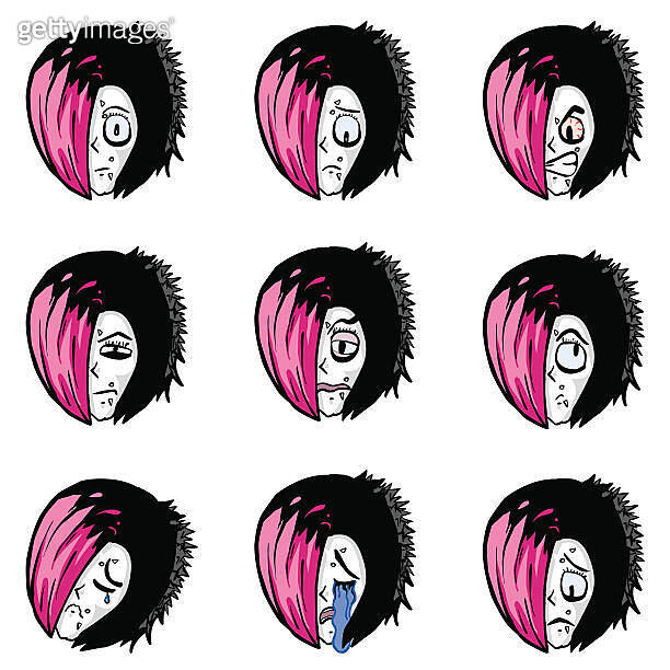 Emo character model sheet (Expressions) 이미지 (94251427) - 게티이미지뱅크