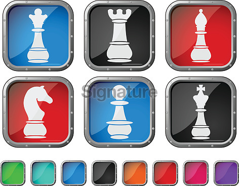 Chess pieces - square glossy buttons with steel frame. (93126911) - 게티이미지뱅크