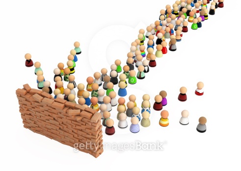 Cartoon Crowd, Brick Wall 이미지 (155227415) - 게티이미지뱅크