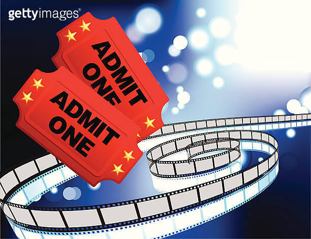 Movie Tickets with film reel internet background 이미지 (104012448) - 게티이미지뱅크