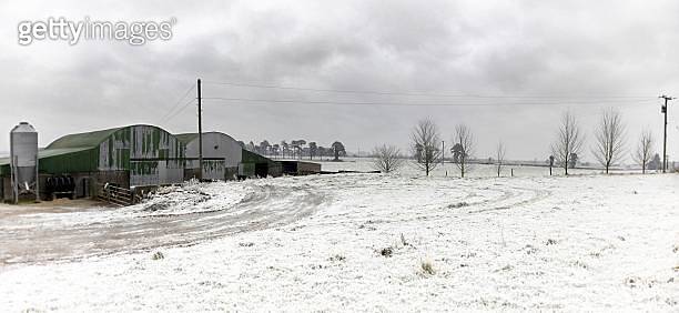 Farm shed in winter with heavy frost - Panorama (183891574) - 게티이미지뱅크