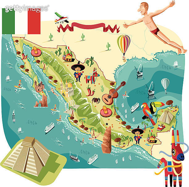 Cartoon map of Mexico 이미지 (167588138) - 게티이미지뱅크